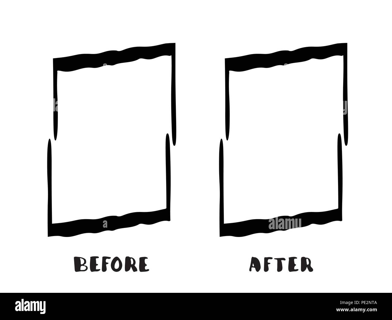 Before and After grunge frames isolated on white background. Comparison ...