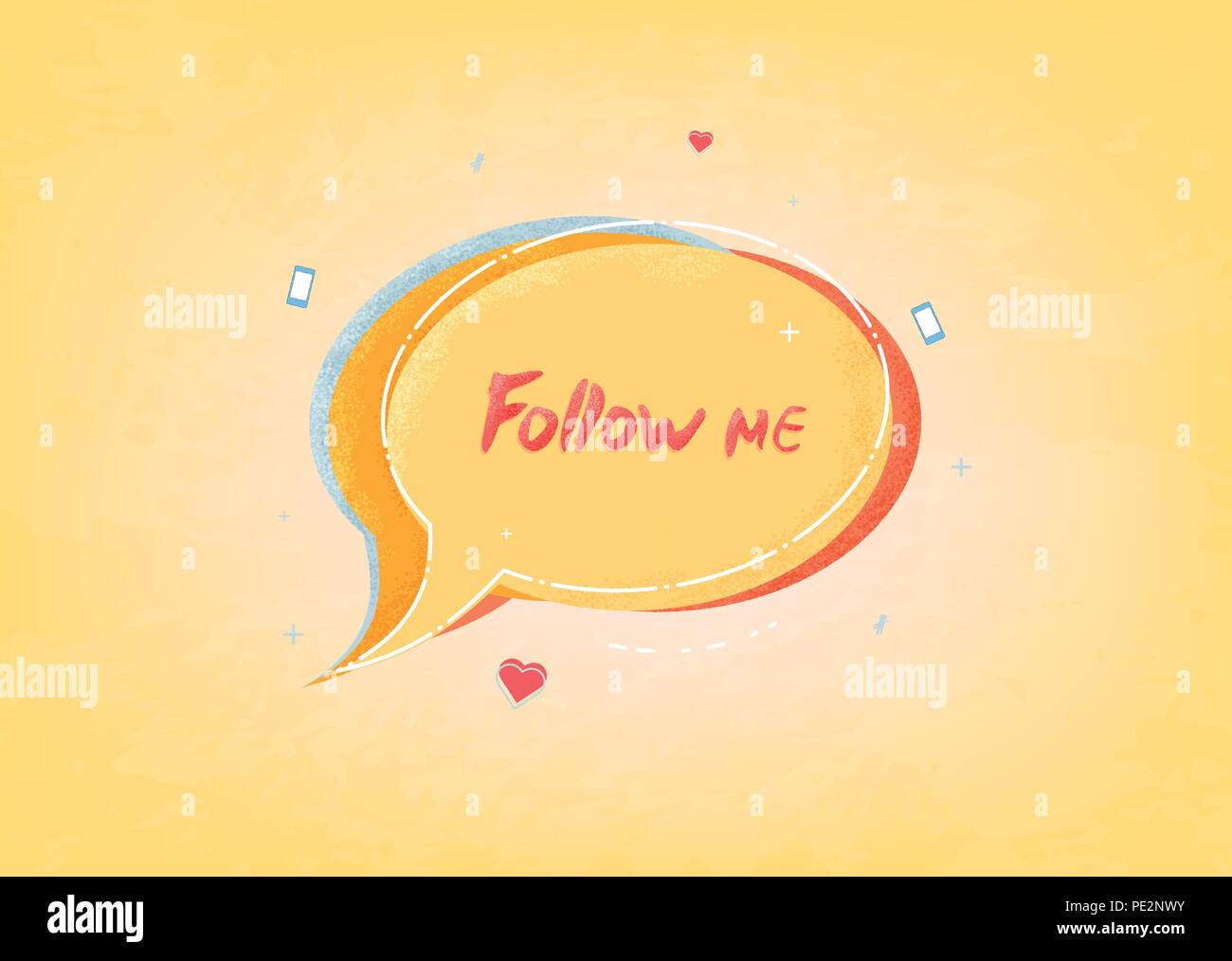 Follow me quote with speech bubble. Grainy effect. Template for social ...