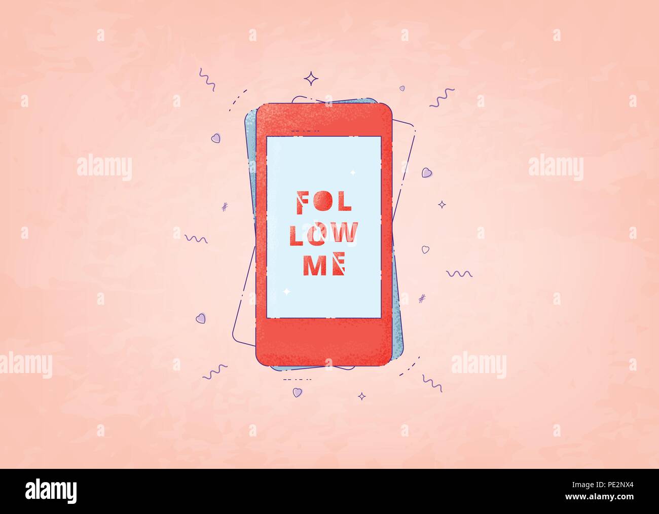Follow me quote with phone banner and textured background. Sliced text ...