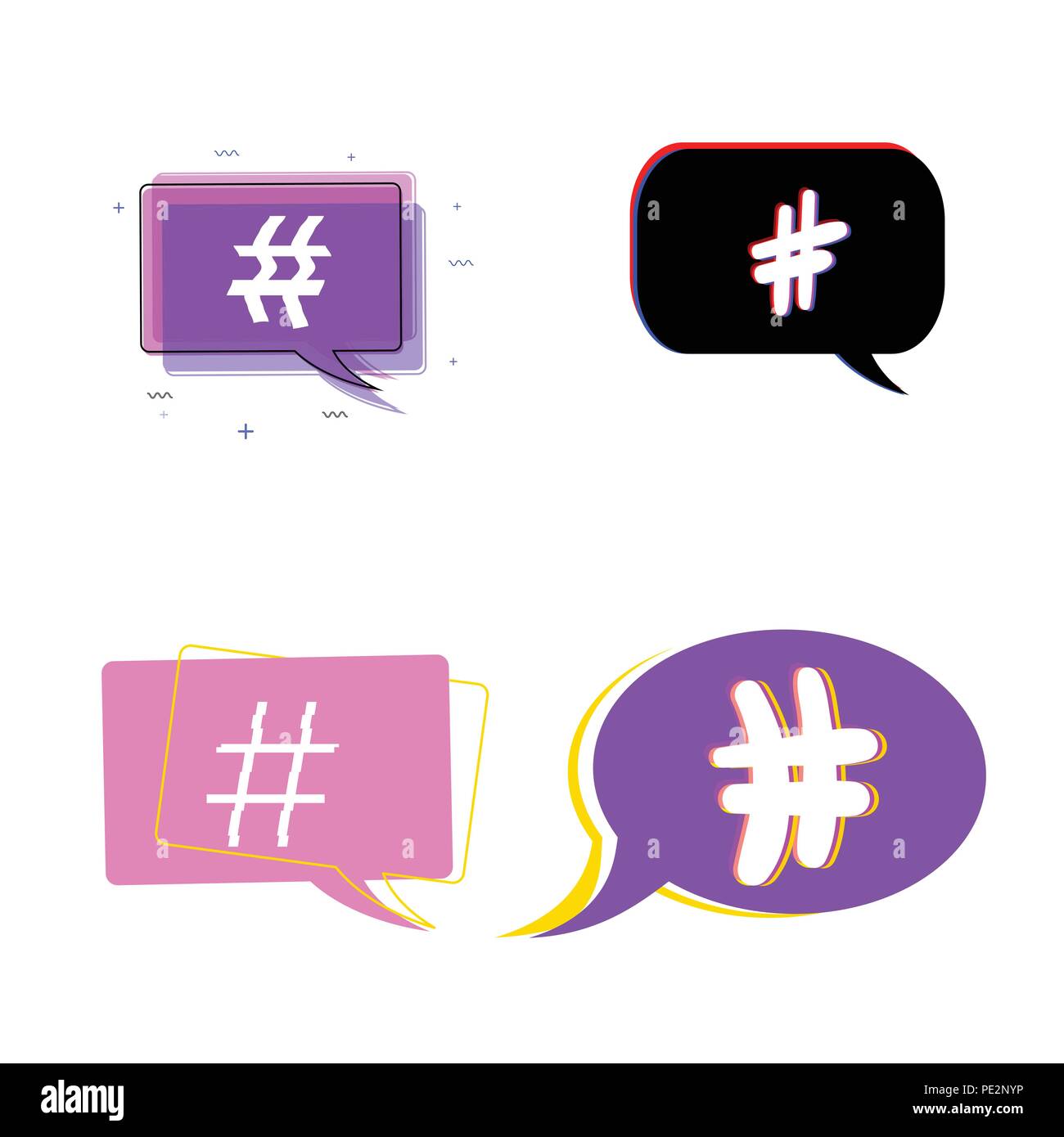 Set of Hashtag signs with bubble speeches. Elements for graphic design ...