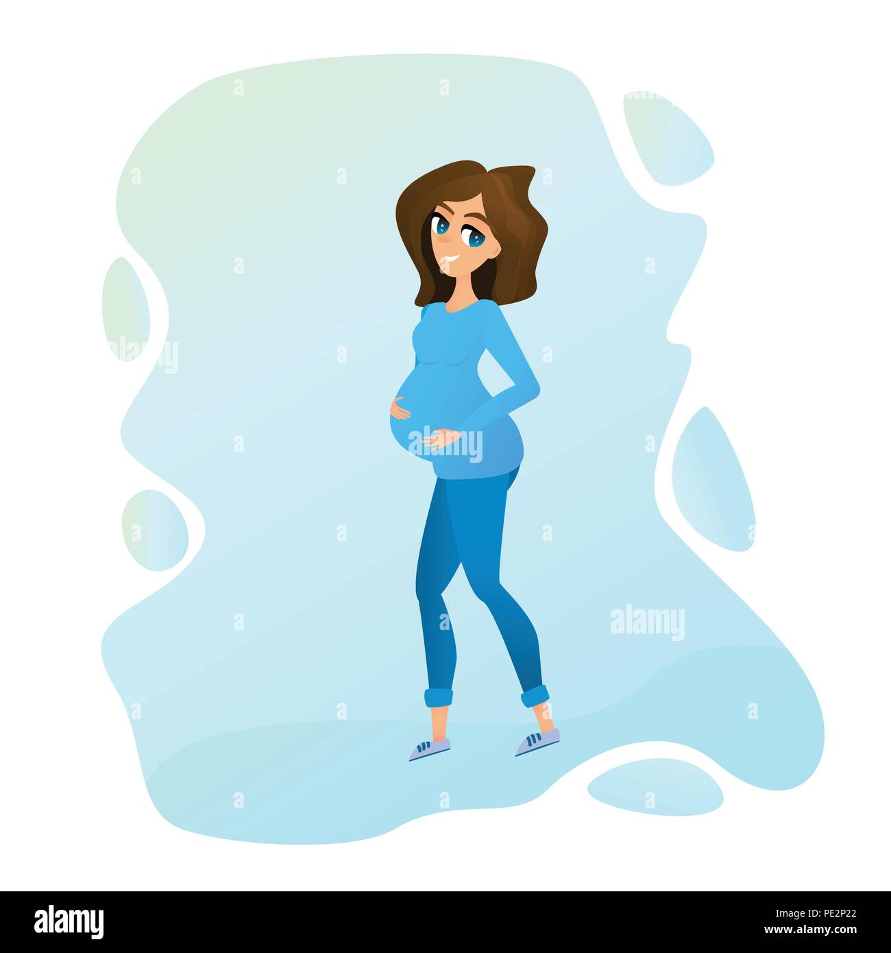 Pregnant young woman cartoon character. Vector illustration Stock ...