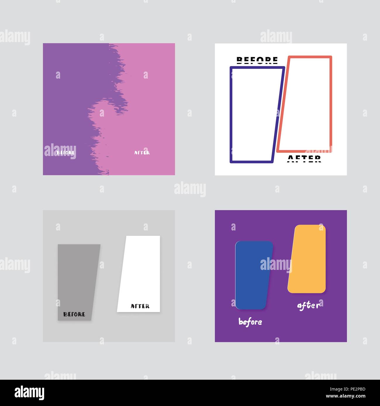 Set of square Before and After templates. Comparison banners with empty ...