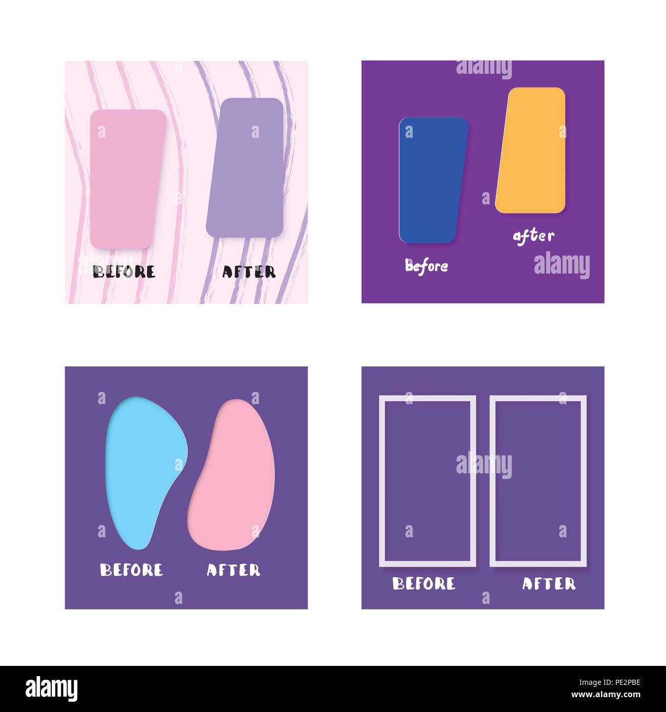 Set of square Before and After cards. Comparison banners with empty ...