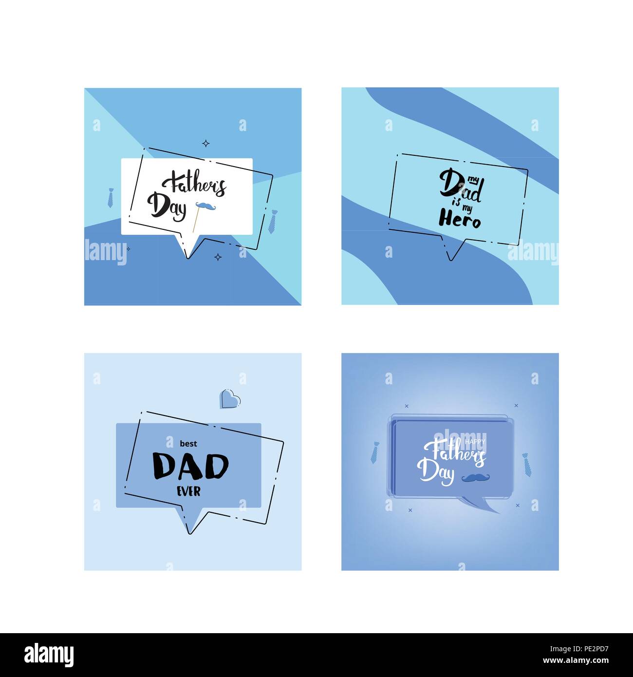Set of Happy Father's Day square cards with spechh bublbe. Handwritten ...