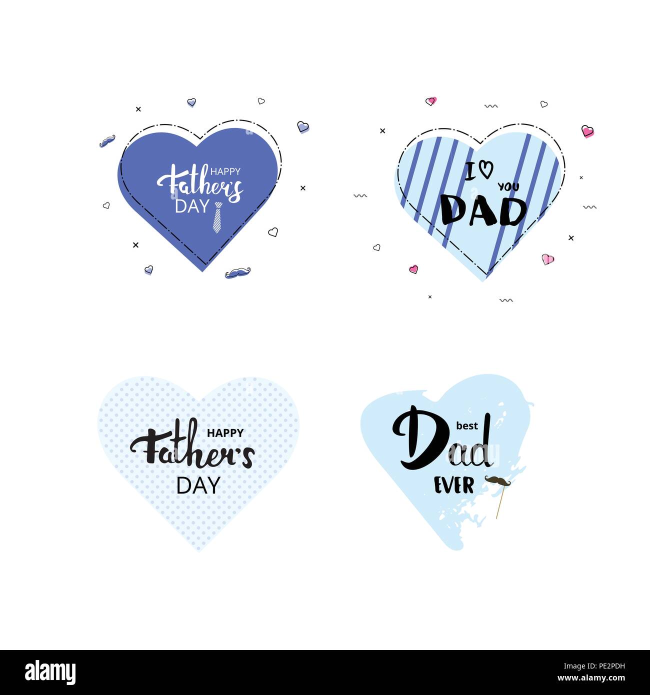 Set of Happy Father's Day hearts cards isolated on white background ...