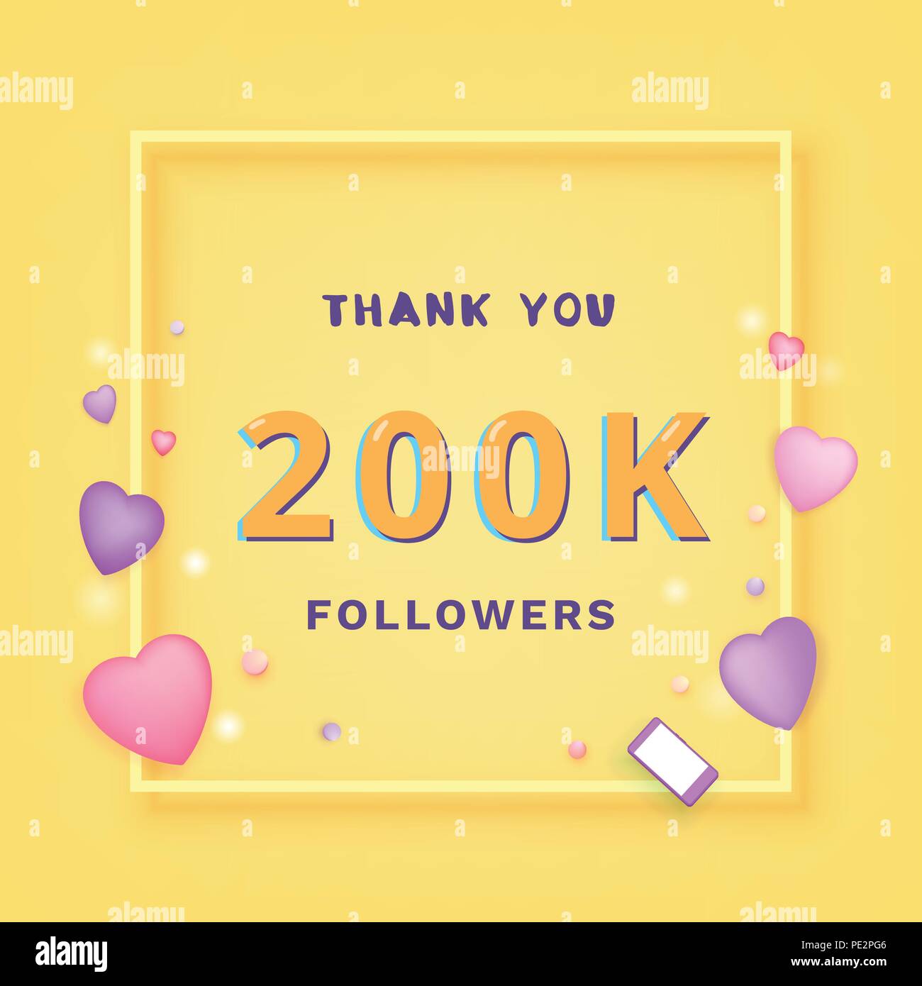 200K followers thank you card. Celebration 200000 subscribers banner ...