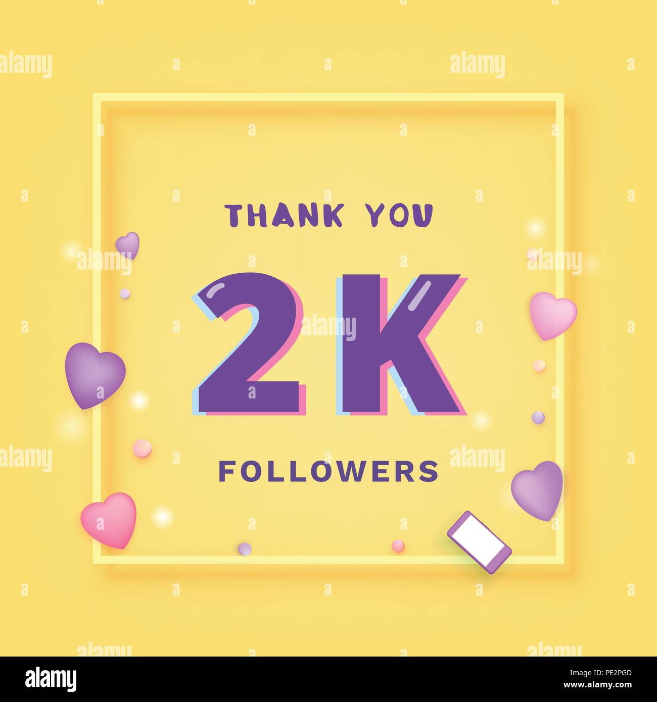 2K followers thank you card. Celebration 2000 subscribers banner ...