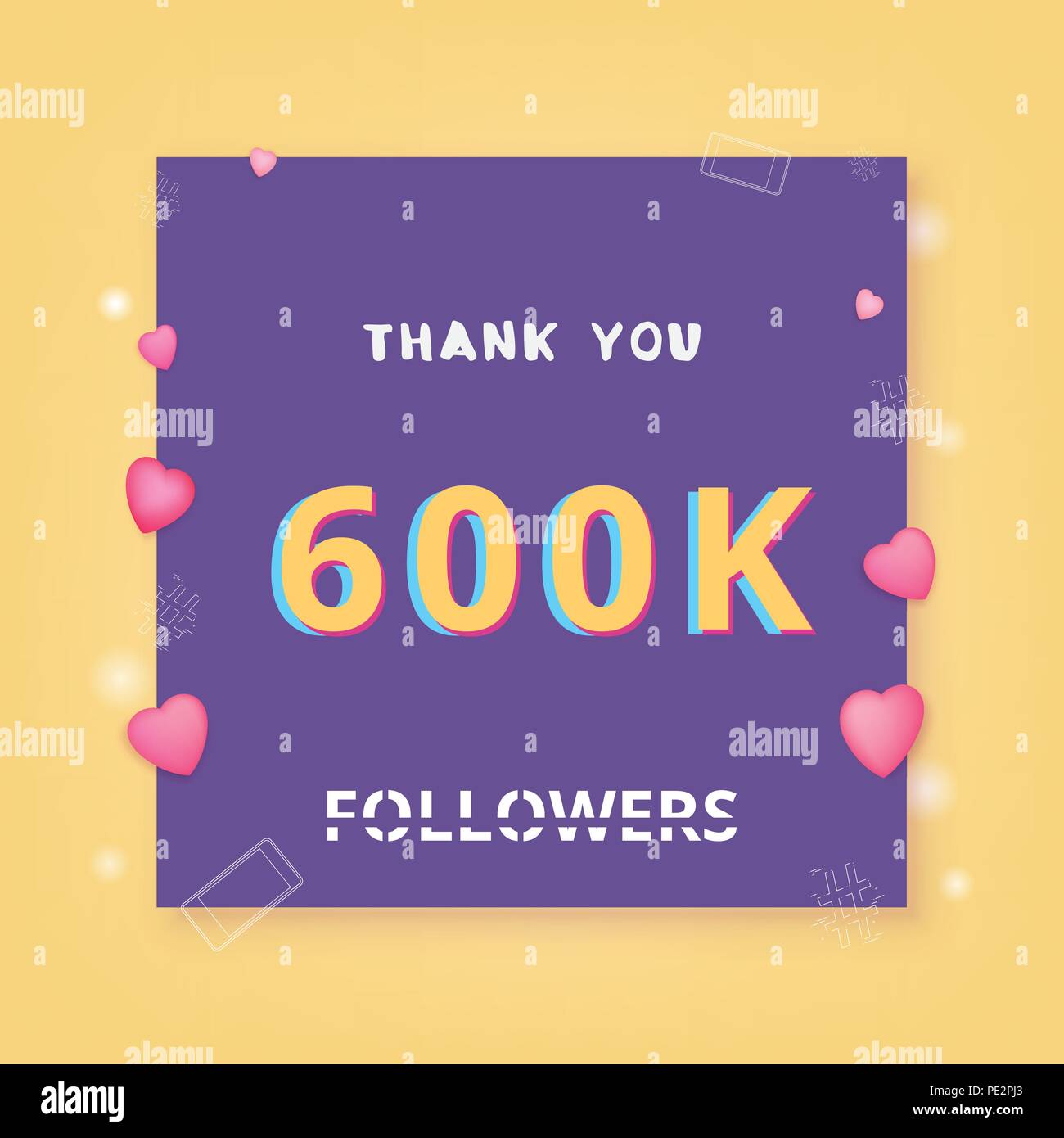 600K followers thank you card. Celebration 600000 subscribers banner ...