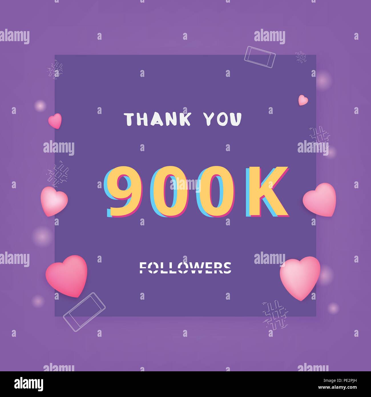 900K followers thank you card. Celebration 900000 subscribers banner ...