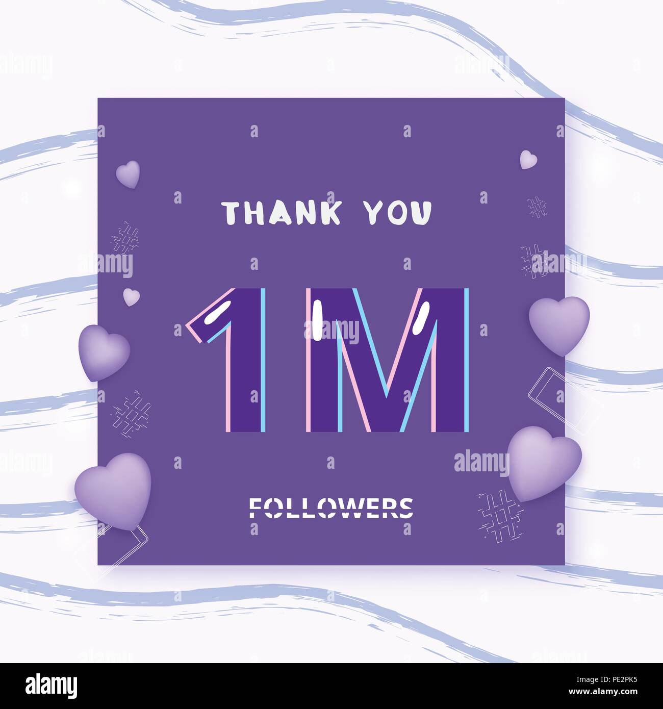 1M followers thank you card. Celebration 1 million subscribers banner. Template for social media ...