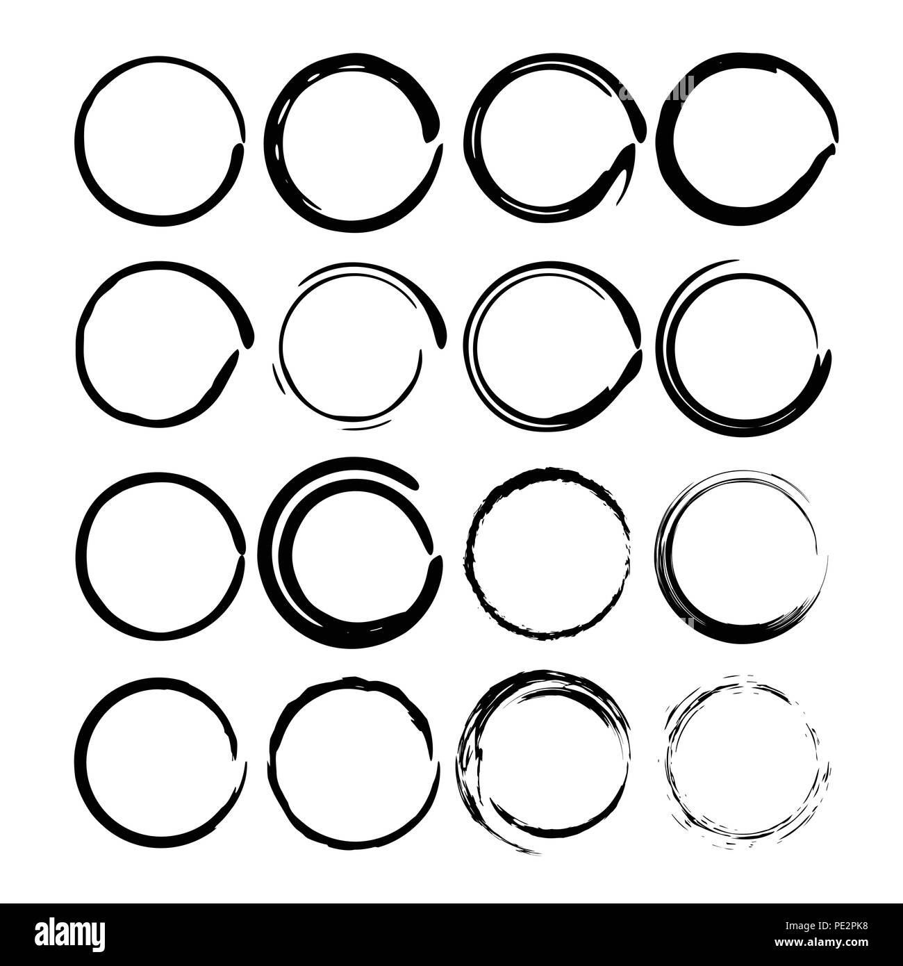 Set of black circle grunge frames. Creative ink round borders. Vector ...