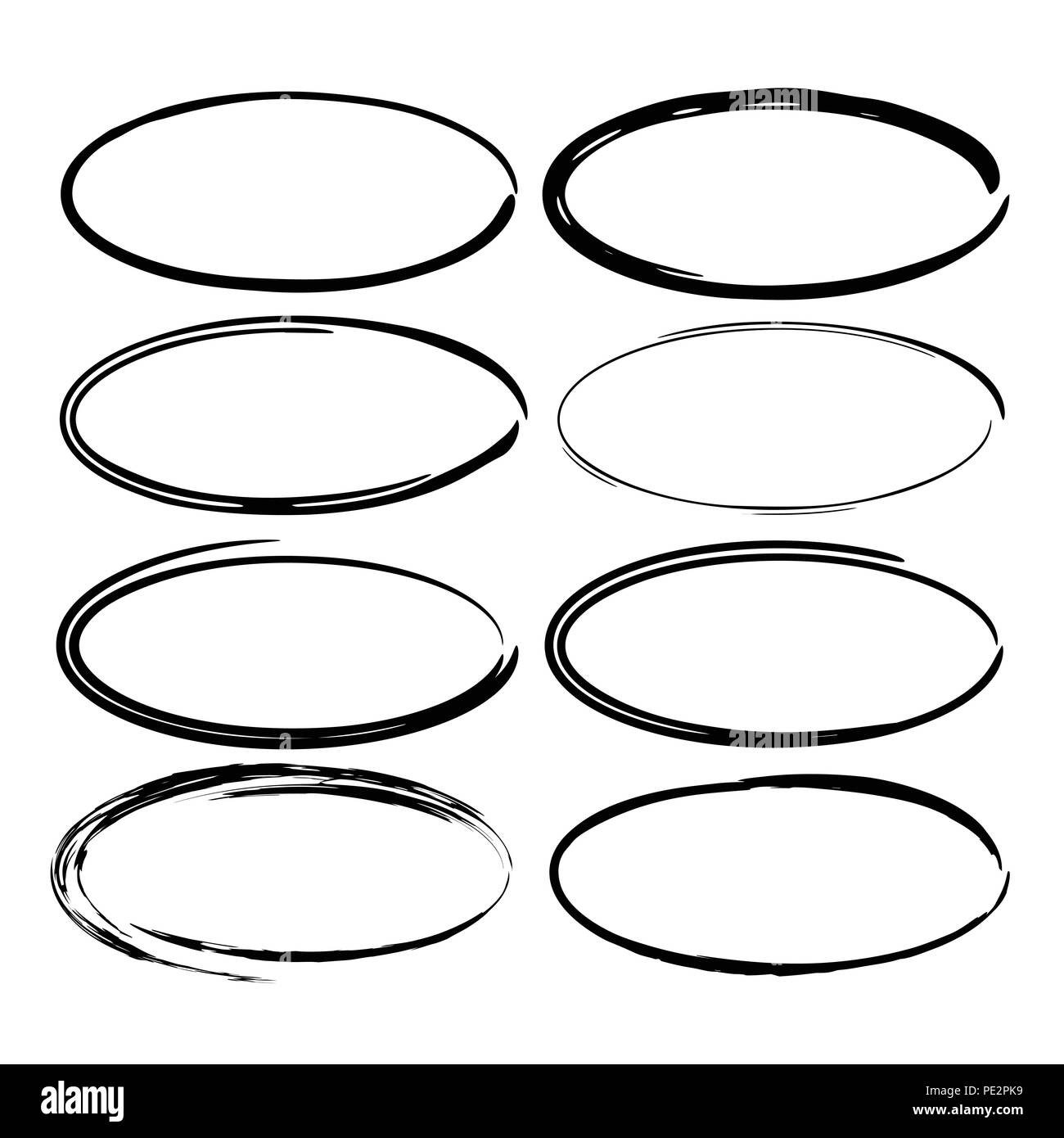 Set of black oval grunge frames. Creative borders. Vector illustration ...