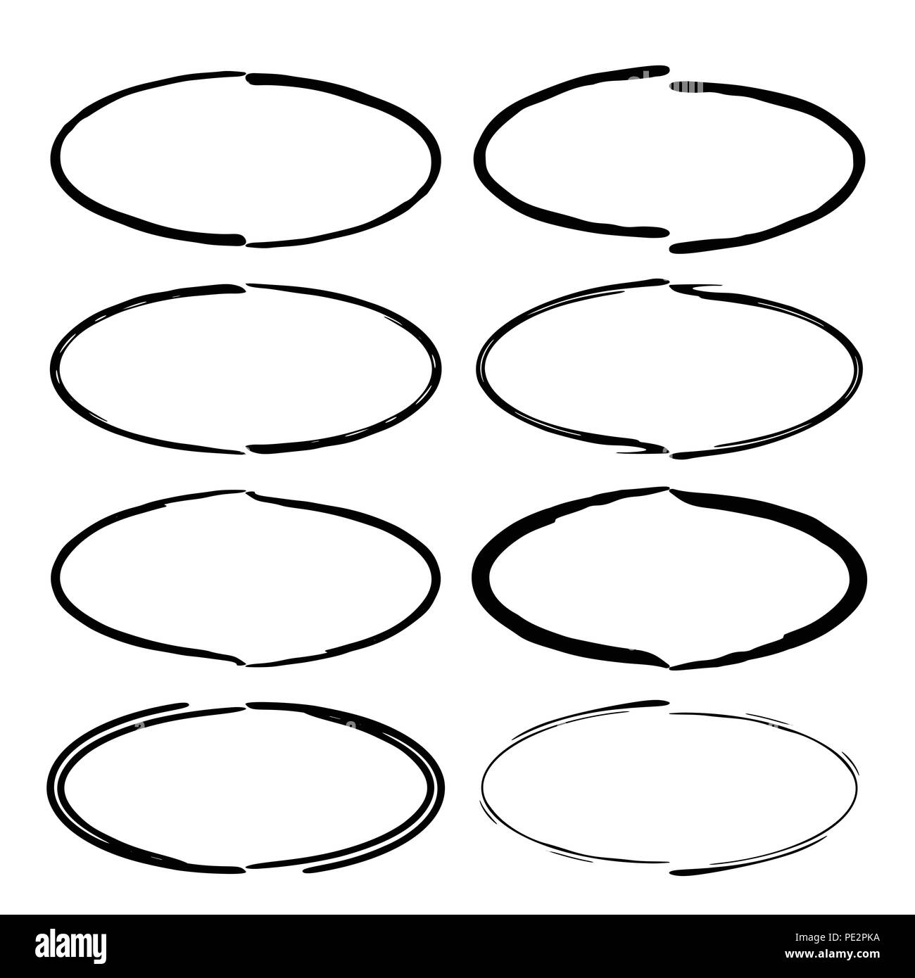 Set of black oval grunge frames. Creative borders. Vector illustration ...