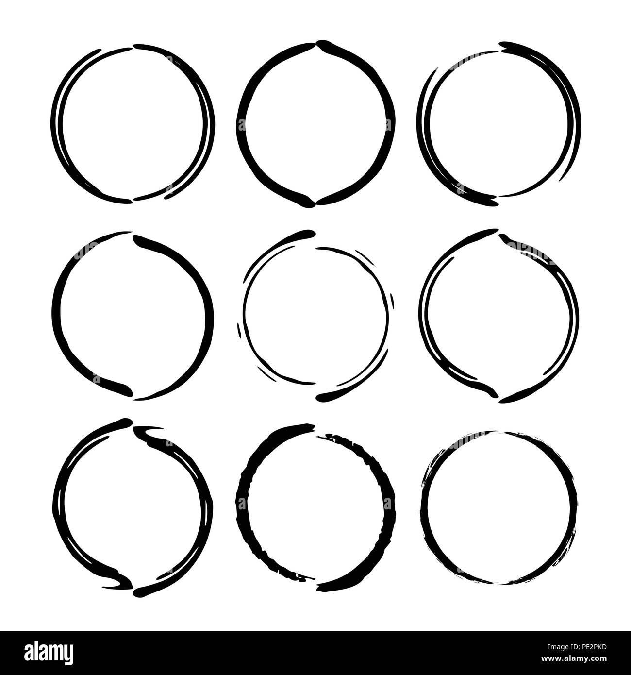 Set of black circle grunge frames. Creative round borders. Vector ...