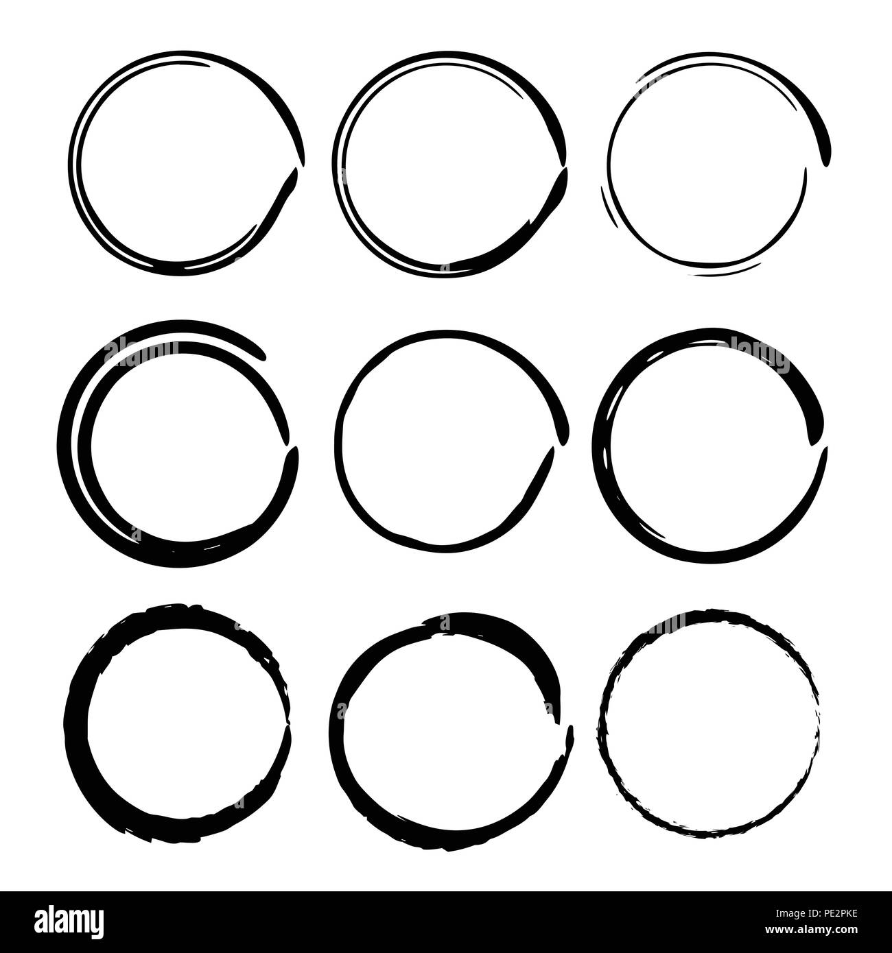 Set of black round grunge frames. Creative circle borders. Vector ...