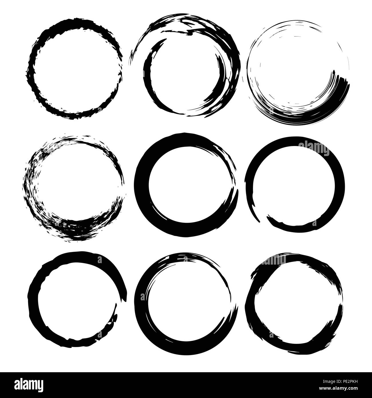Set of grunge round frames. Brush strokes borders. Vector illustration ...