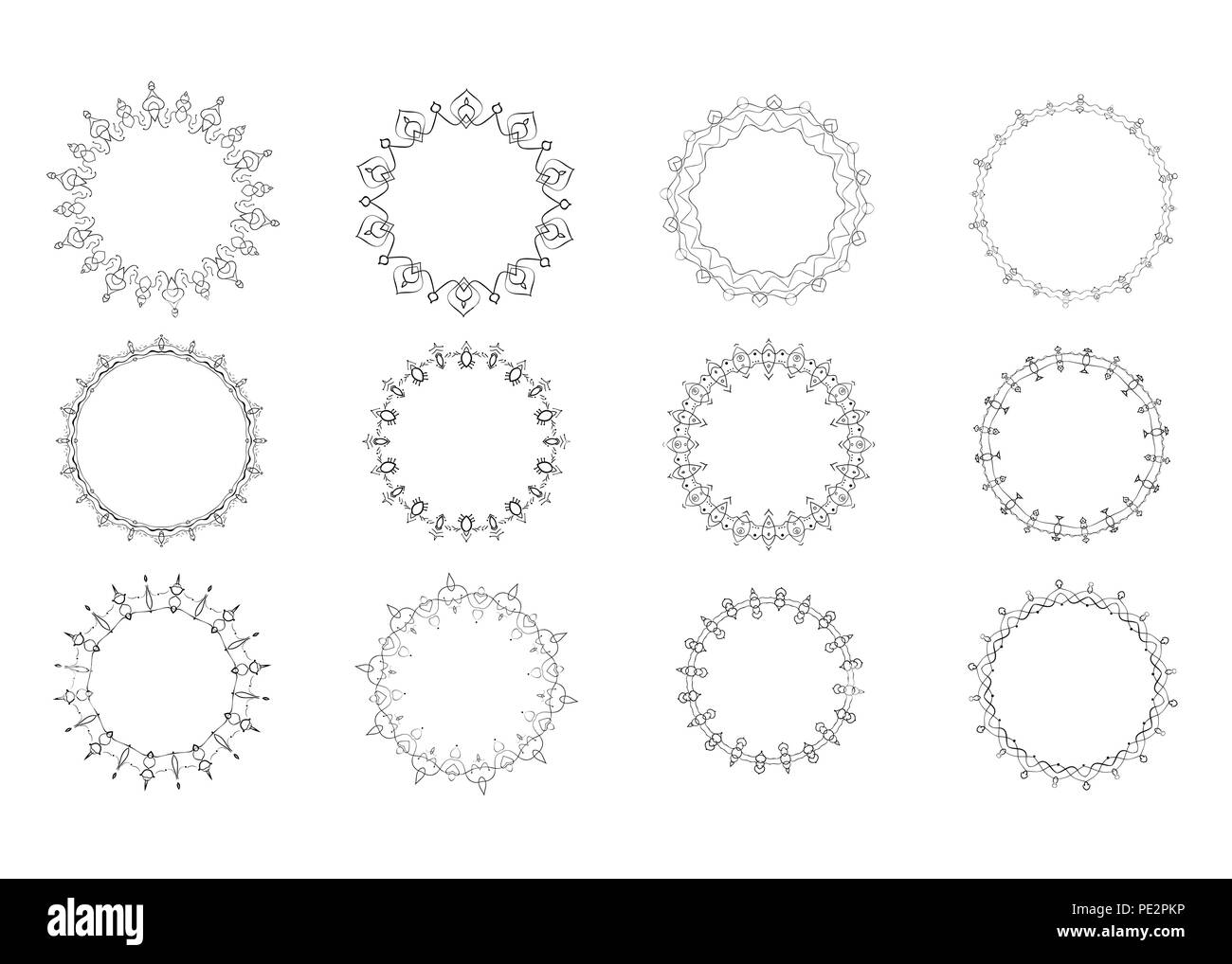 Set of circular decorative frames. Vintage black round borders isolated ...