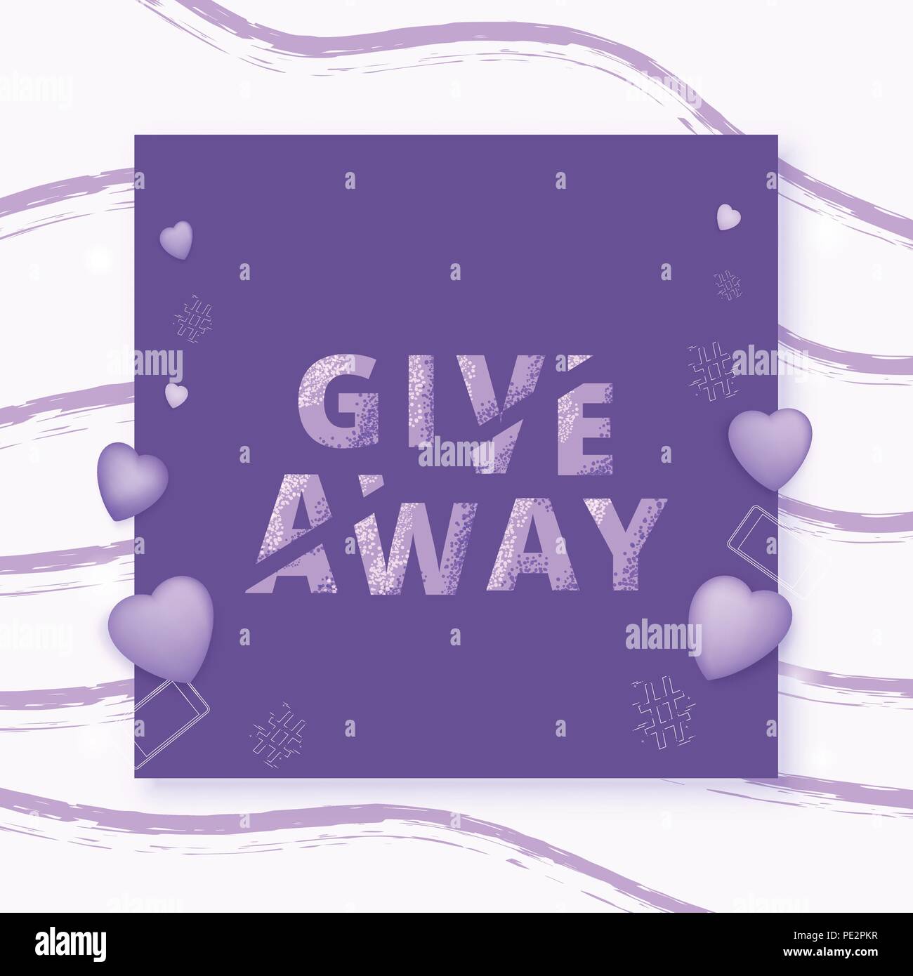 Giveaway square card with frame. Sliced grainy lettering. Template for ...