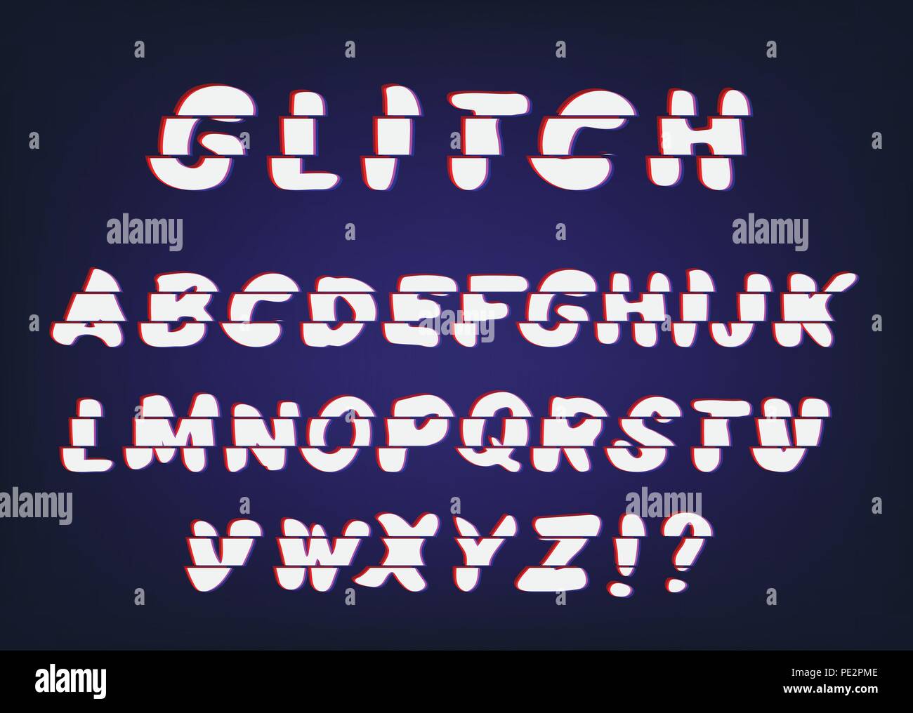 Sliced Handwritten Alphabet. Latin letters. Glitch effect. Vector ...