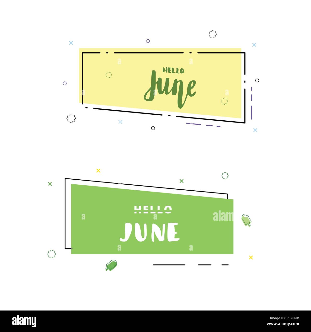 Set of Hello June banners. Element for summer graphic design. Vector ...