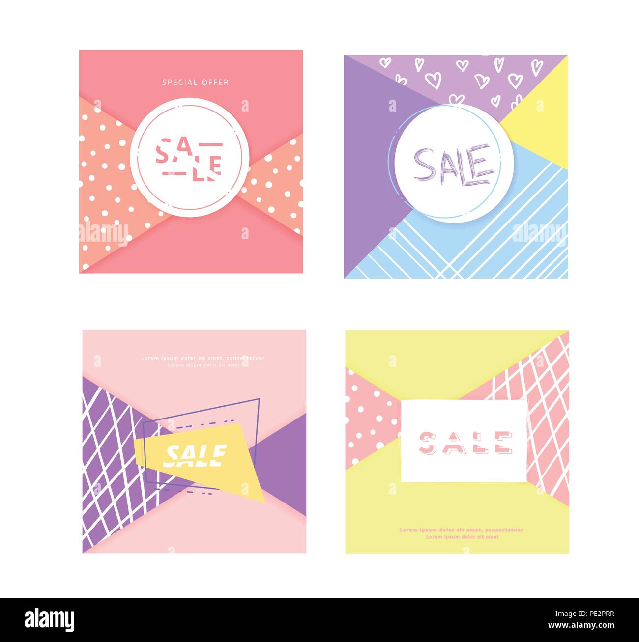 Set of square Sale banners. Trendy cards with creative slaiced ...