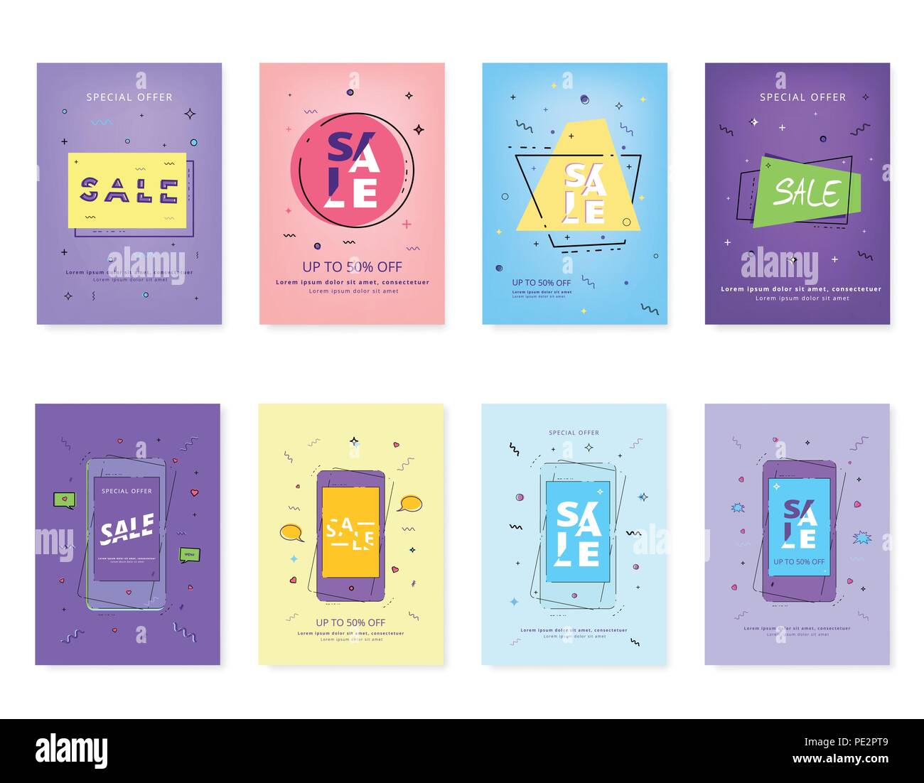 Set of vertical Sale banners. Flat geometric cards with creative ...