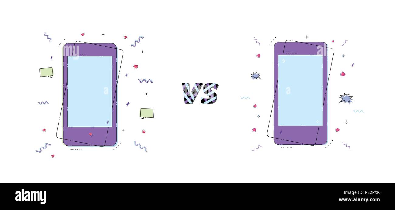 VS horizontal card with phones on white background. Versus screen ...