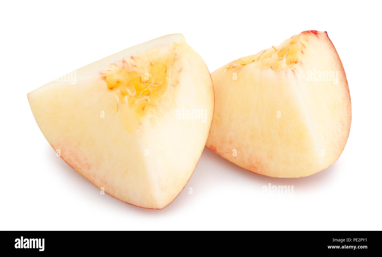 sliced white nectarine path isolated Stock Photo - Alamy
