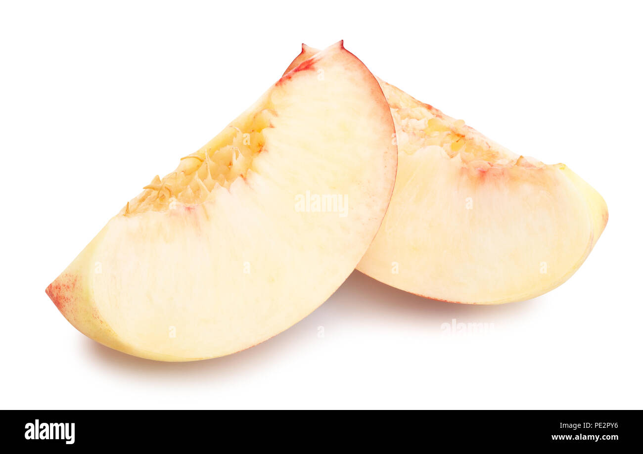 sliced white nectarine path isolated Stock Photo - Alamy