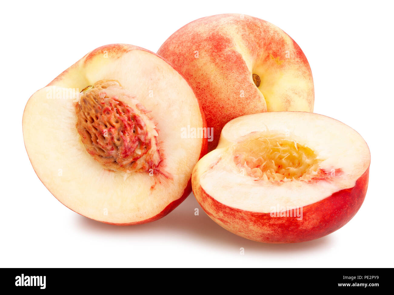 sliced white nectarine path isolated Stock Photo - Alamy