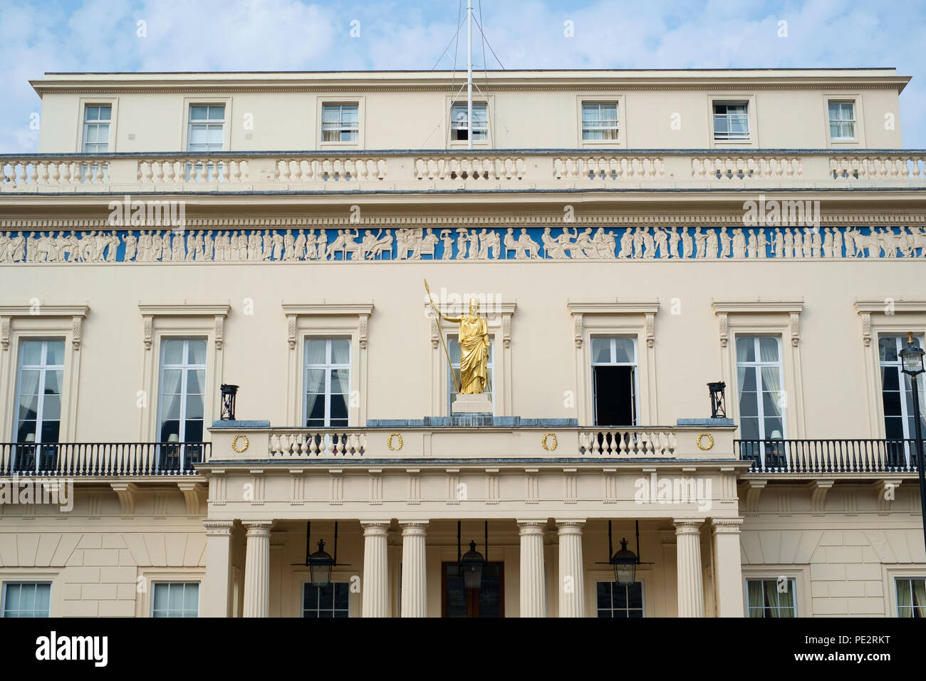 Front view of The Athenaeum Club building , Pall Mall, London with gold ...