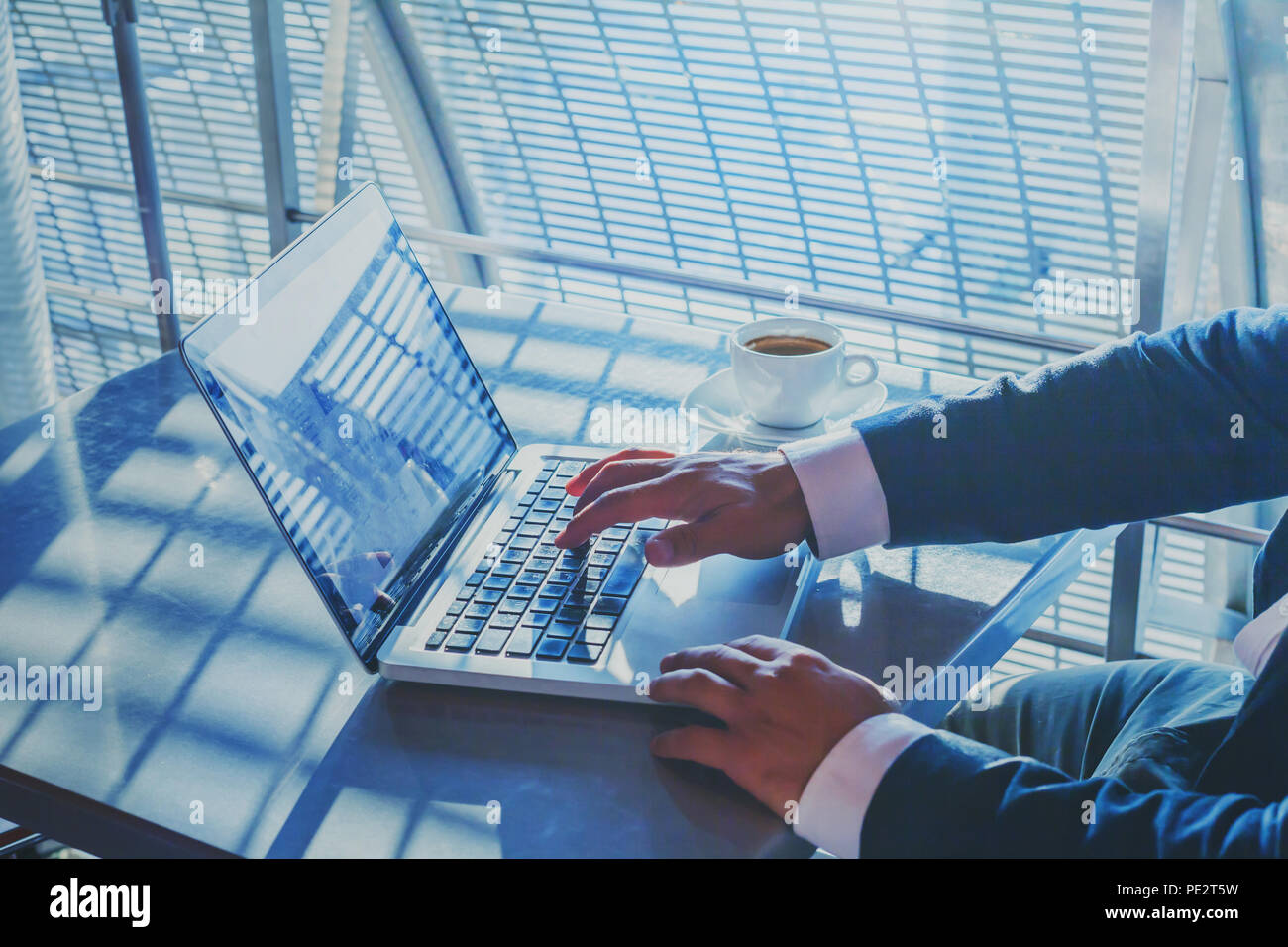 banking or shopping online, e-commerce concept, closeup of hands of ...