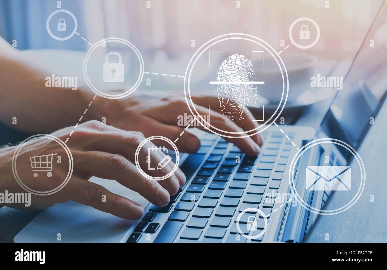 fingerprint authorization access concept, personal data information ...