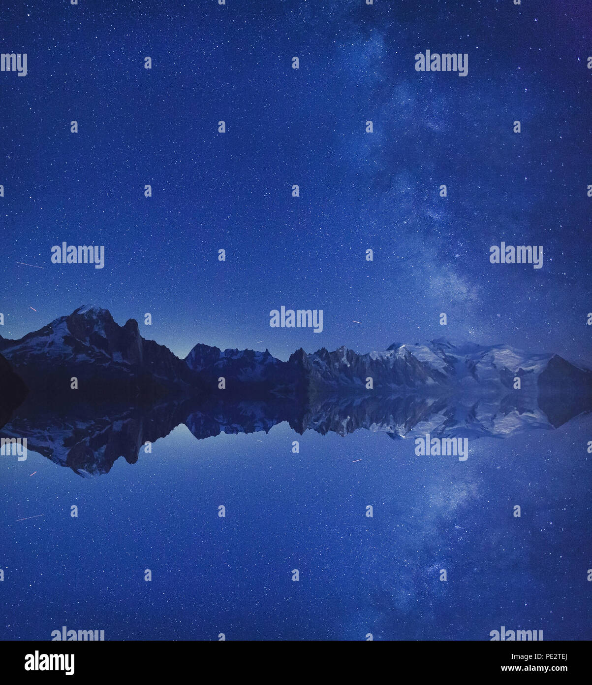 beautiful inspirational landscape, night stars and milky way over Alps ...