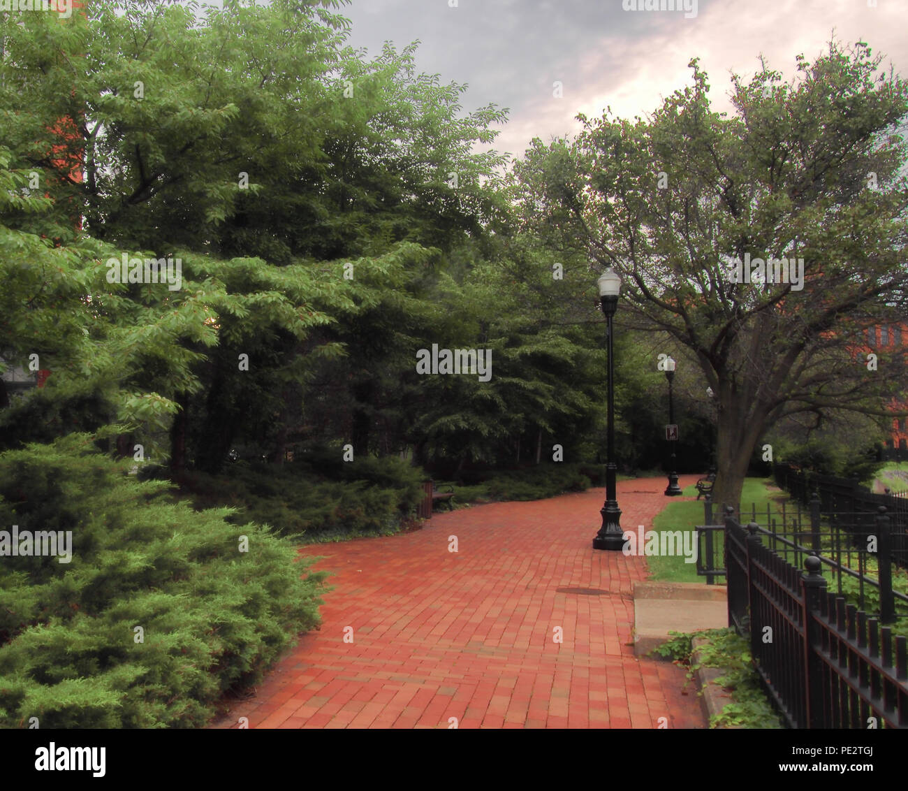 The Creekwalk in Syracuse, New York on an overcast morning Stock Photo ...