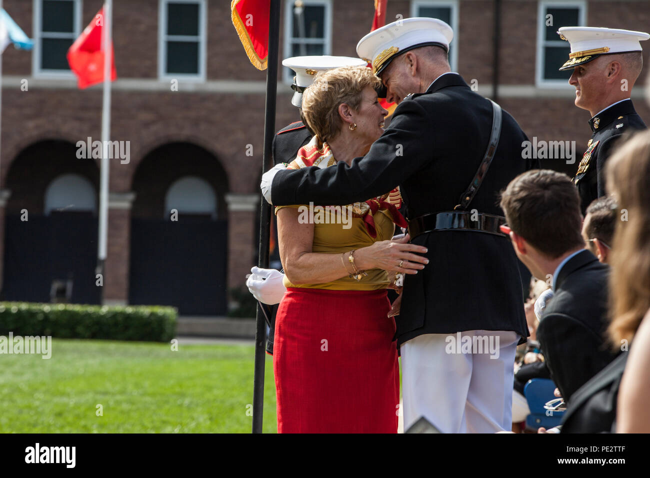 U.S. Marine Gen. Joseph F. Dunford Jr. embraces his wife, Ellyn Dunford ...