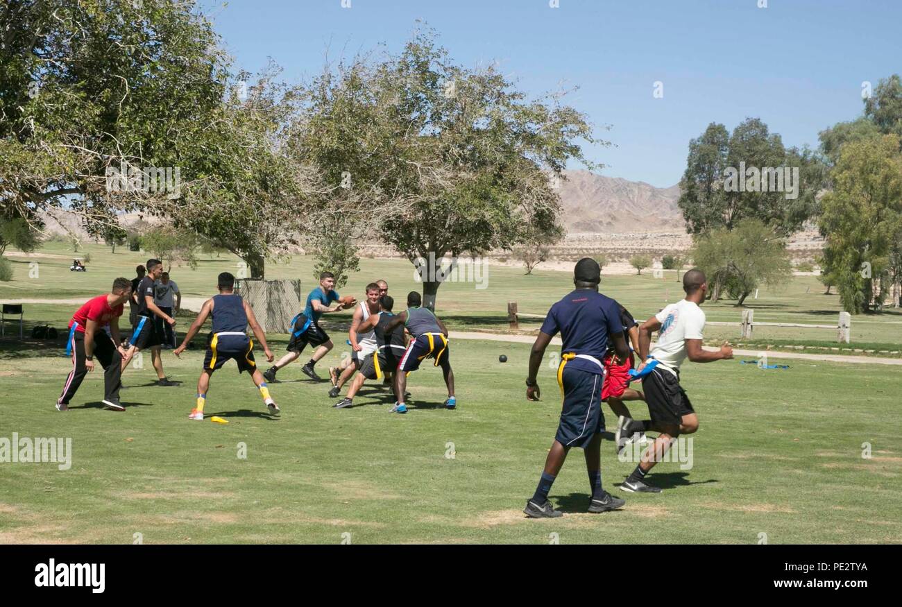 Marines of Headquarters Battalion compete in a game of football during ...