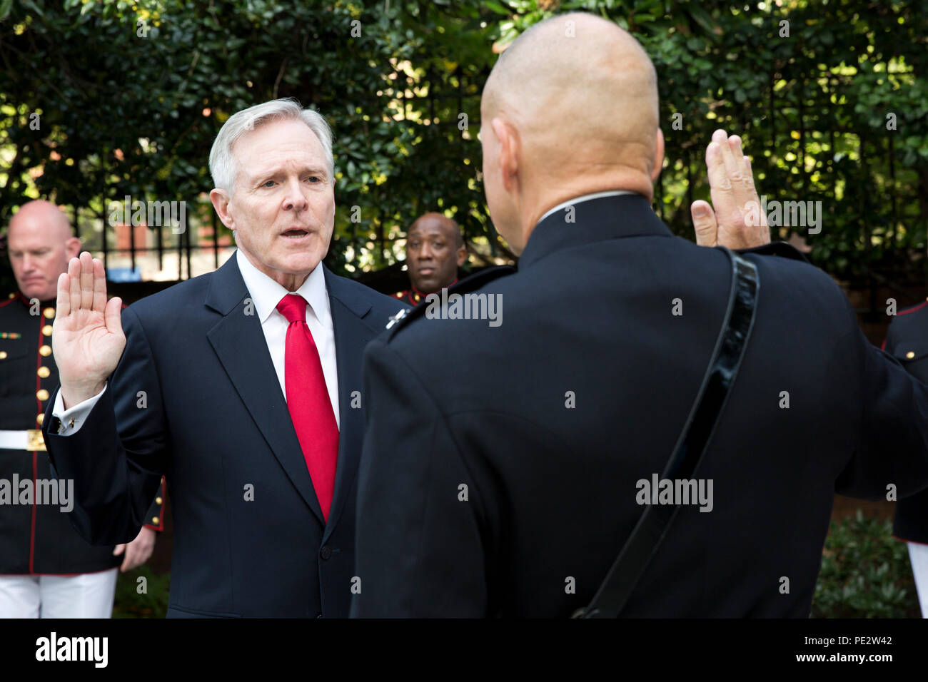 Secretary of the Navy, Raymond Edwin "Ray" Mabus, Jr., left, says the ...