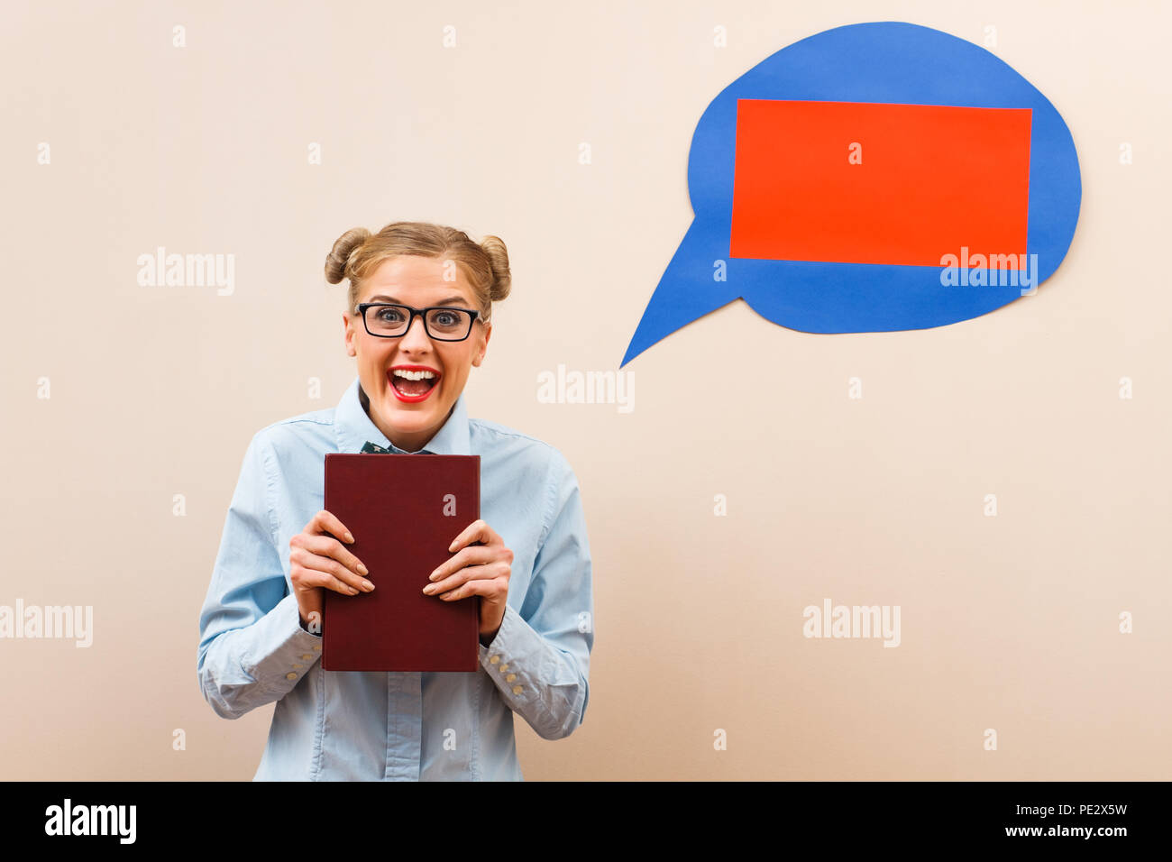 Excited nerdy woman can wait to learn Stock Photo - Alamy