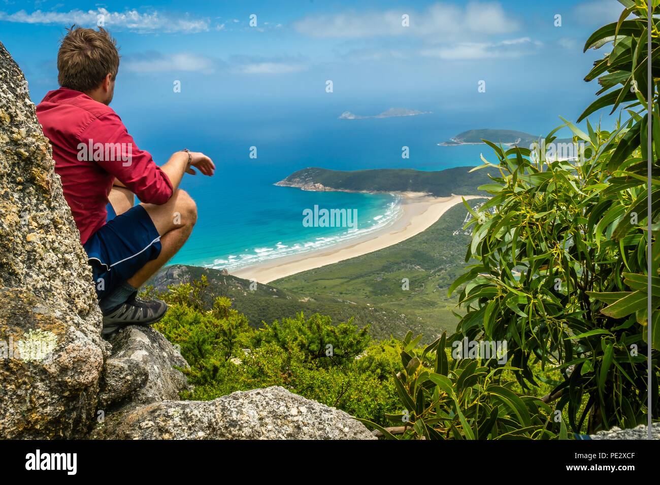 Man enjoying the view from Mount Oberon at Wilsons promontory Stock ...
