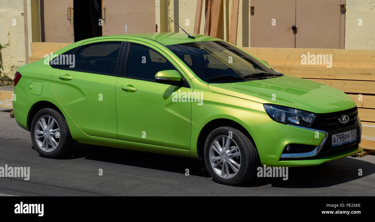 Novorossiysk, Russia - August 06, 2018: The lada vesta. Light green ...
