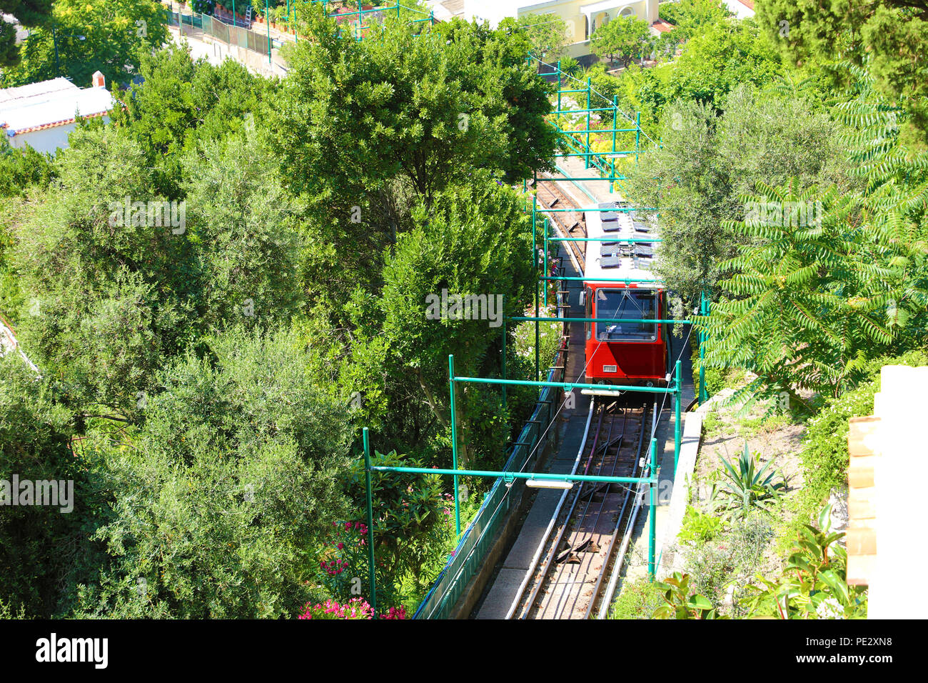 Funicular train climbing, Capri Island, Italy Stock Photo - Alamy