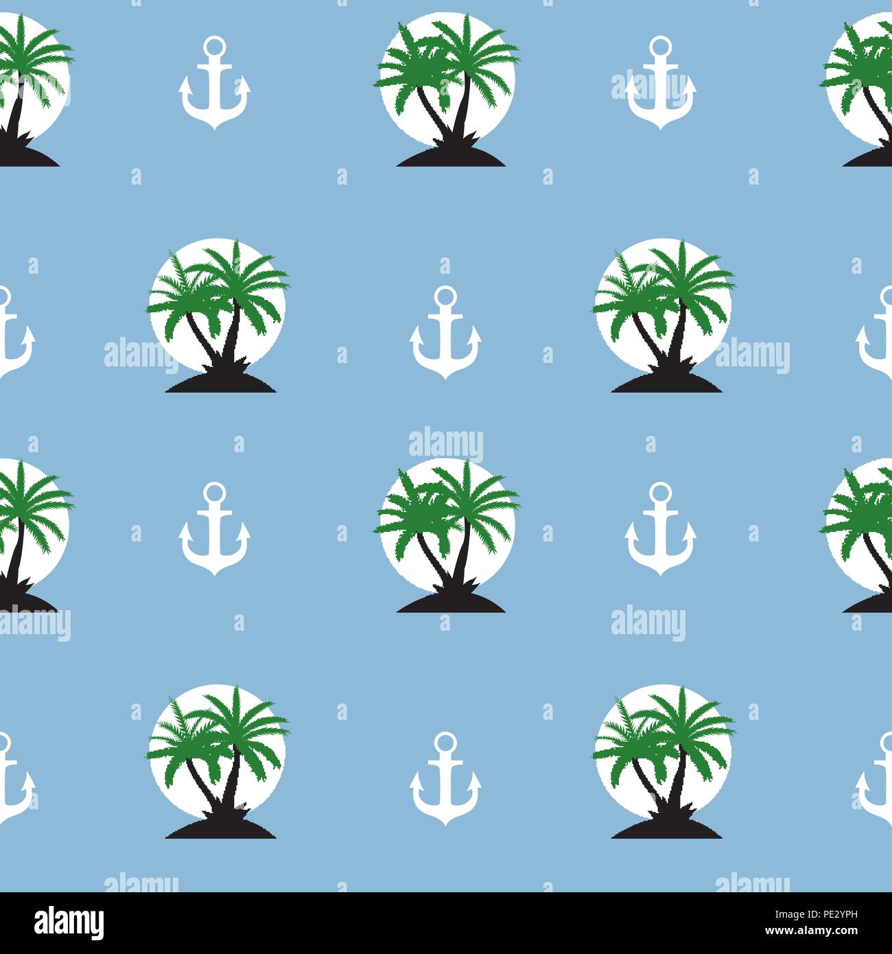 Seamless pattern with anchor and coconut palm tree island. Tropical ...