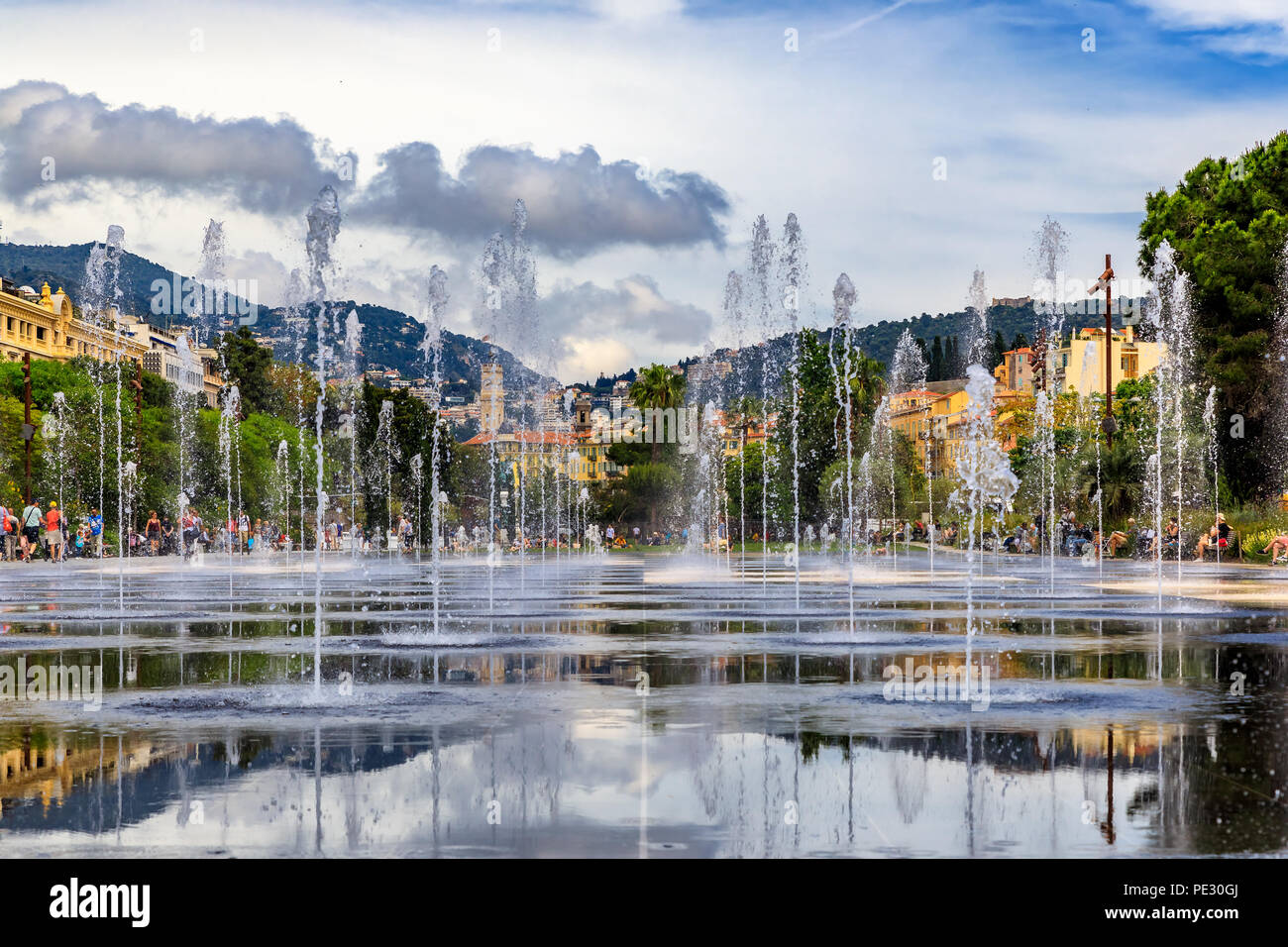 Nice, France - May 24, 2018: Reflecting fountain on Promenade du ...