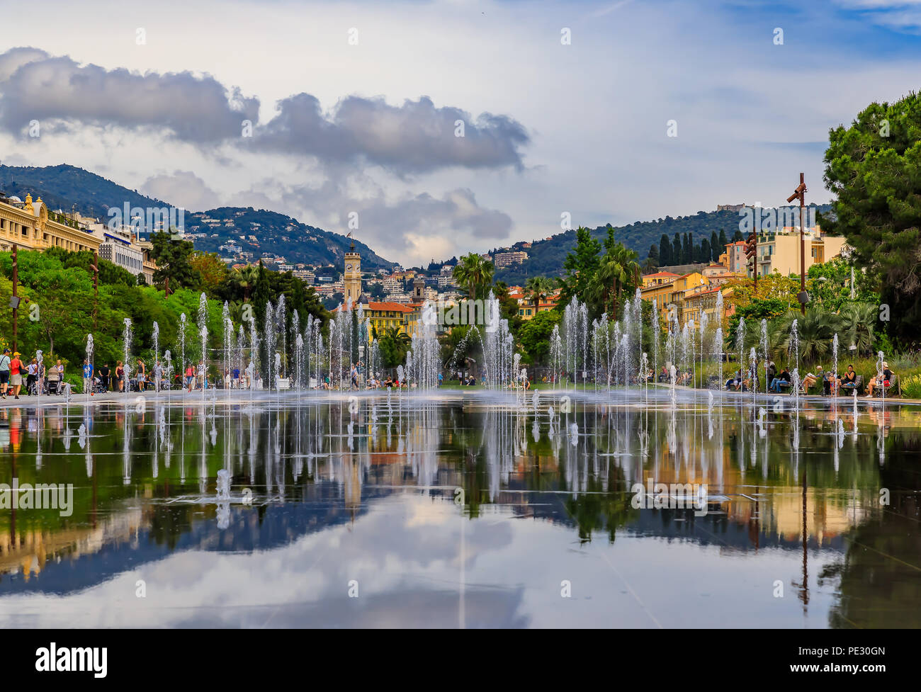 Nice, France - May 24, 2018: Reflecting fountain on Promenade du ...