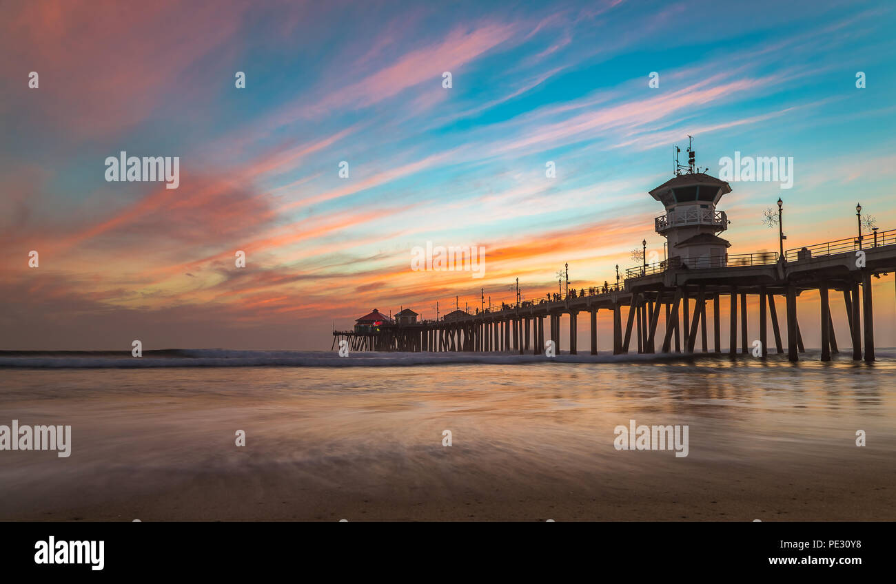 Huntington beach pier silhouette sunset hi-res stock photography and ...