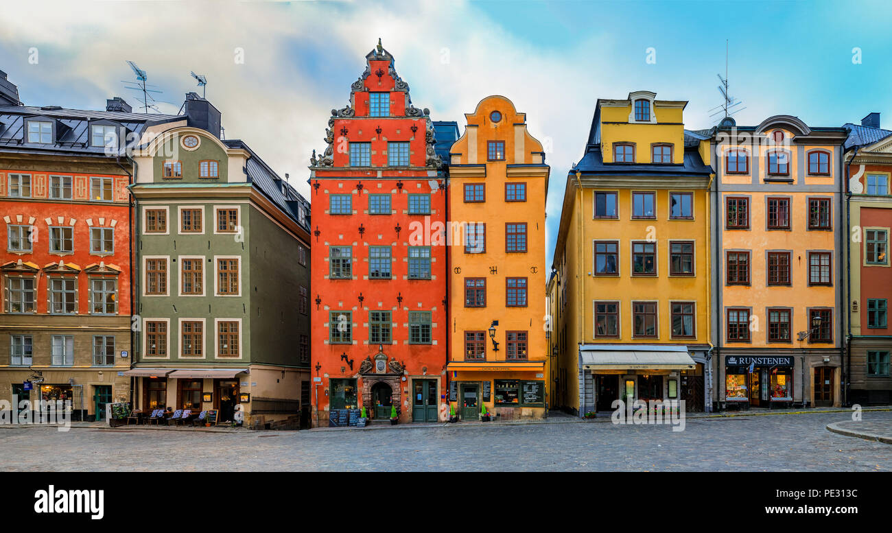 Stockholm, Sweden - October 26, 2017: Ornate houses on the famous ...