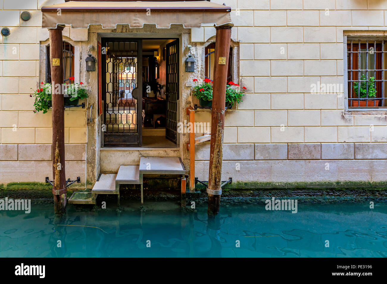 Typical view of a building facade in Venetian Gothic architecture style ...