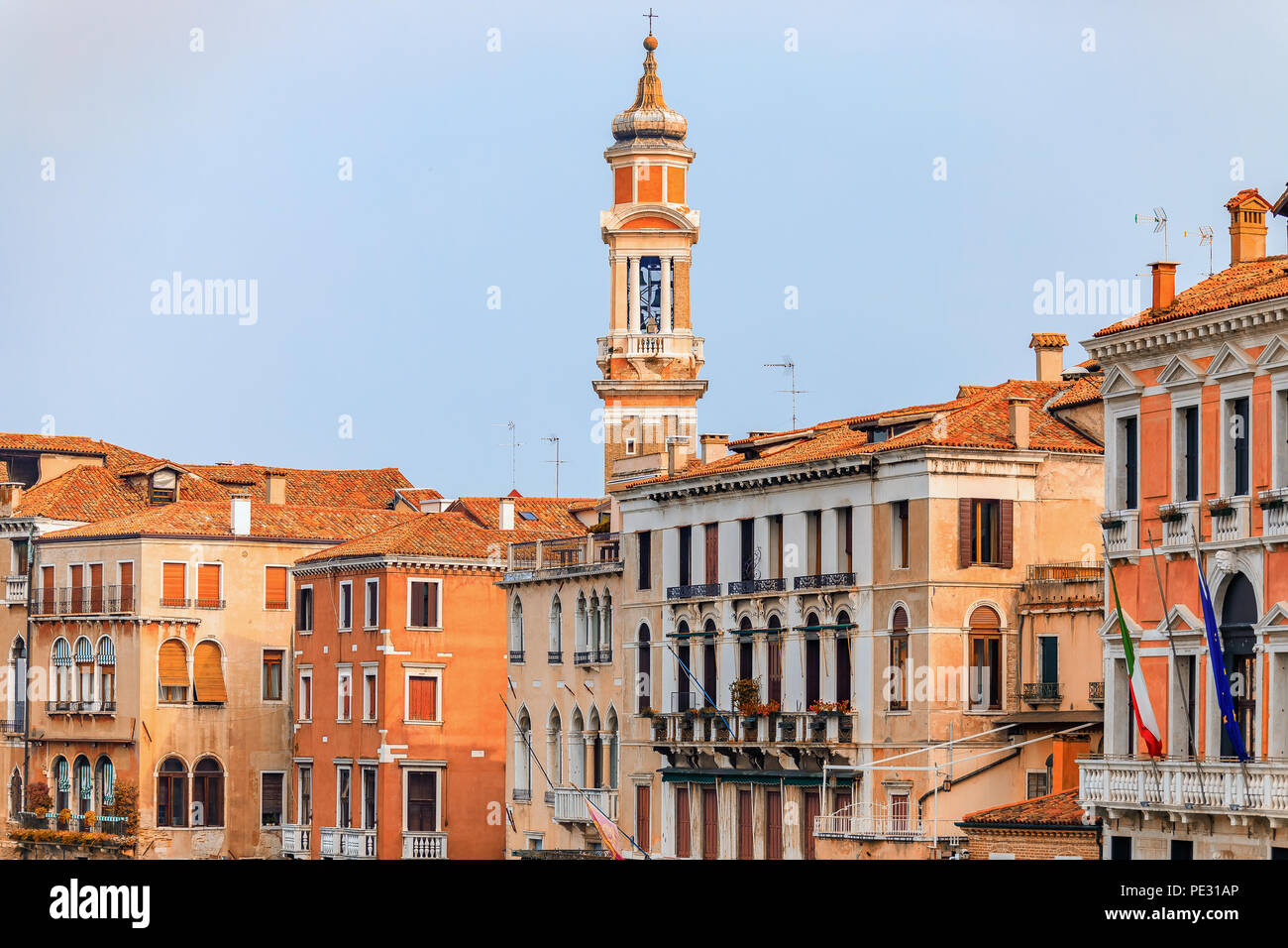 Facades of a typical old buildings along Grand Canal of Venice Italy ...