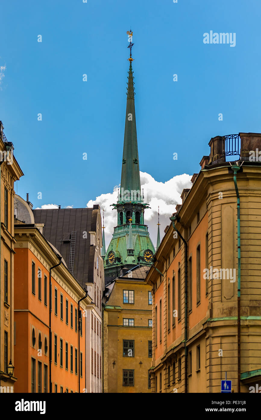 Traditional gothic buildings and German Church spire in the old town ...